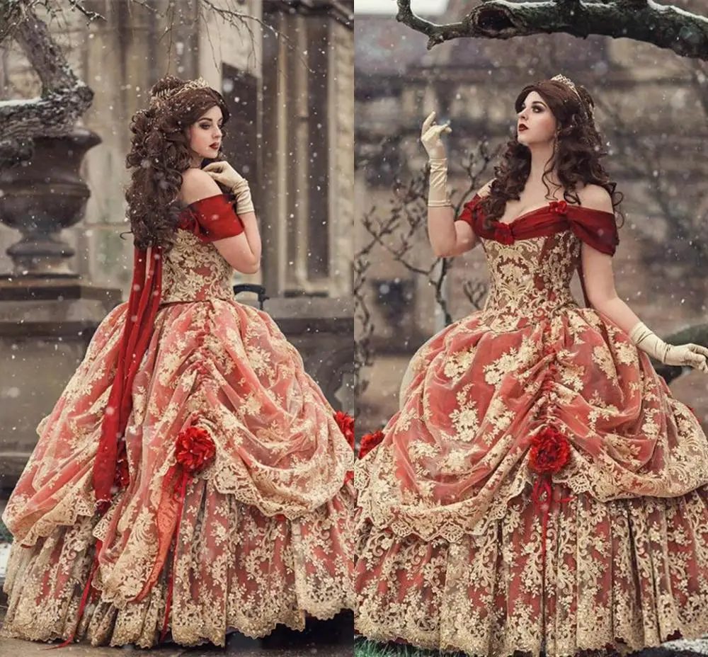Gothic-Prom-Dresses-Vintage-red-gold-Medieval-Ball-Gown-Victorian ...