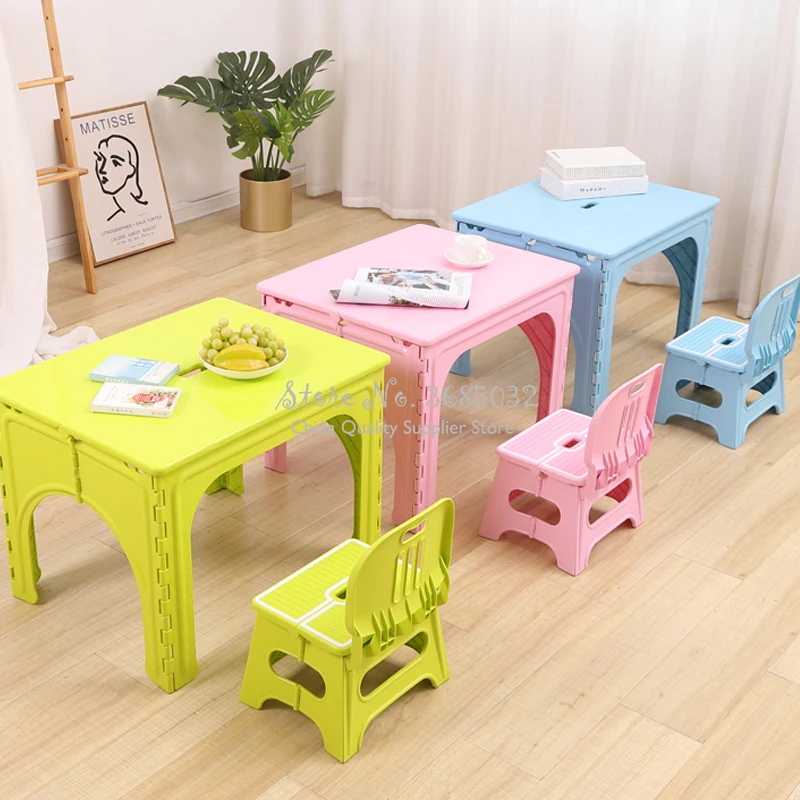 Kids Plastic Folding Table And Chairs Set Children's Home Writing ...