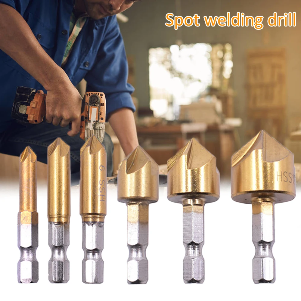 6Pcs/Set Titanium Plated HSS Chamfer Countersink Chamfer Drill Bit 1/4 ...
