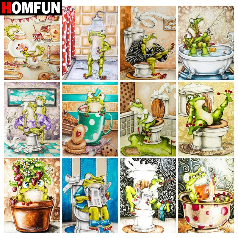 HOMFUN-Diamond-Painting-Cross-Stitch-Cartoon-toilet-frog-Full-Square ...