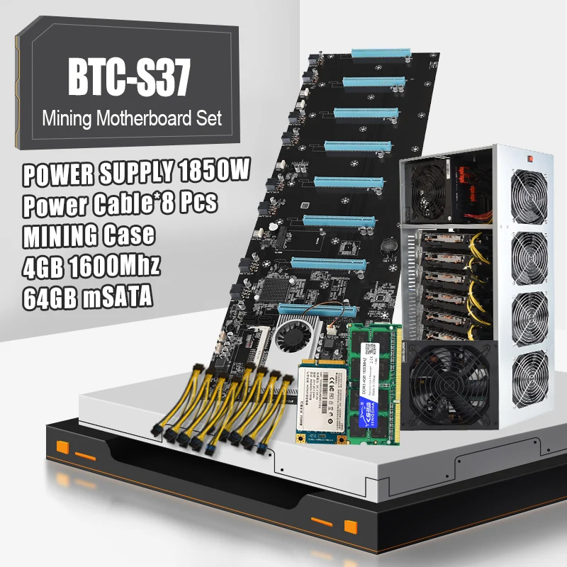 Conjunto de placa base BTC S37 8 GPU con DDR3, 4GB, 1600MHz, 64GB ...