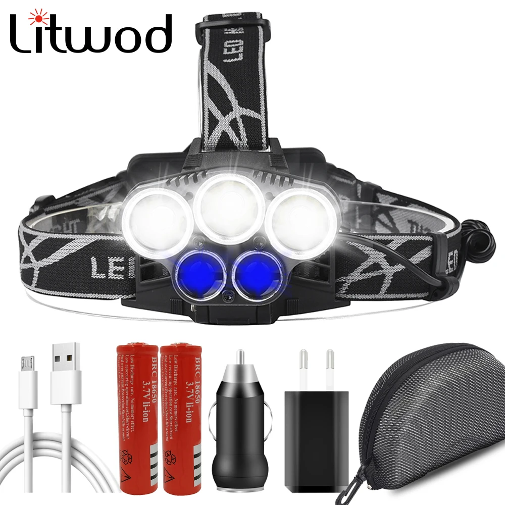 Powerful-5-Led-Headlight-Headlamp-Micro-USB-Rechargeable-18650-Battery ...