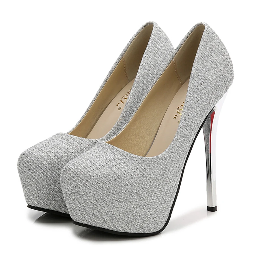 Silver-Metal-Heel-Platform-Pumps-Women-Shallow-Sexy-Sequined-Cloth ...