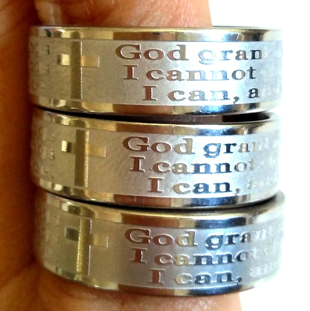 30pcs Etch English Serenity Prayer Cross Jesus Stainless Steel Ring ...