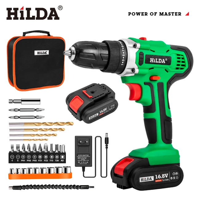 HILDA Electric Drill Cordless Screwdriver Lithium Battery Two-speed ...