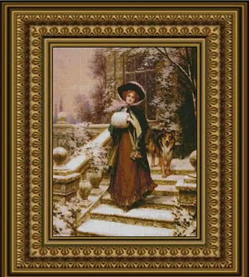 Snow Day, Lady High Quality Winter Rose Needlework,14CT Cross stitch ...