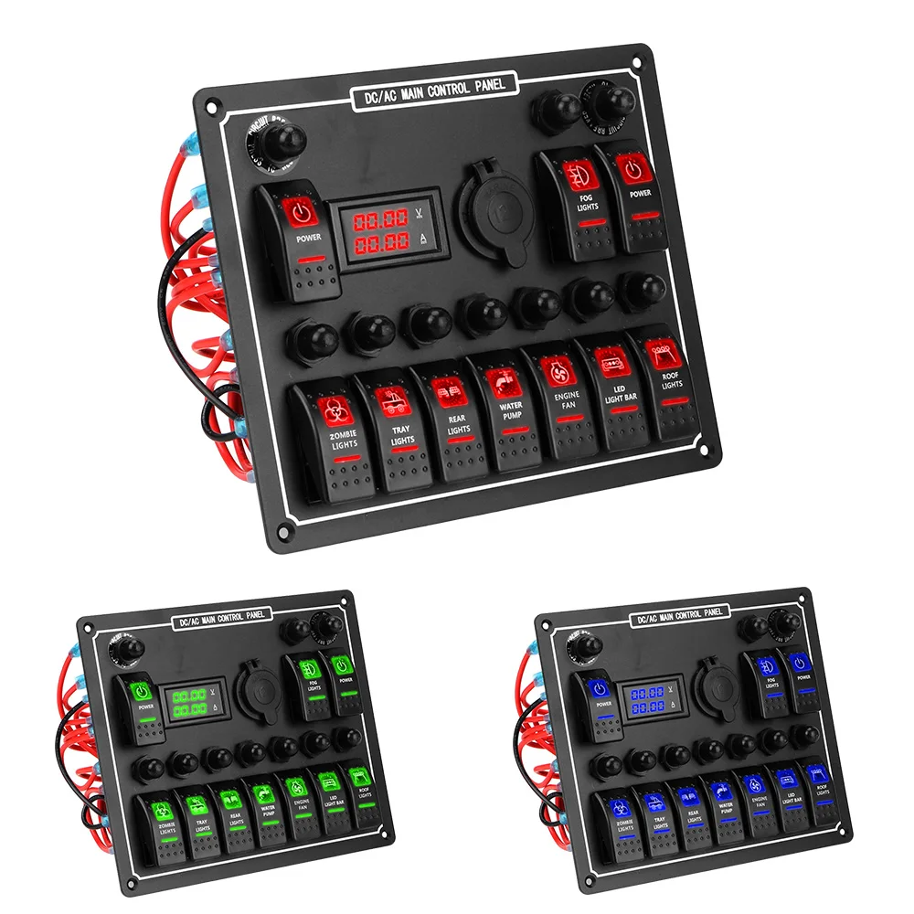 6/10 Gang 15A LED Toggle Rocker Switch Panel Outlet Combination Dual ...