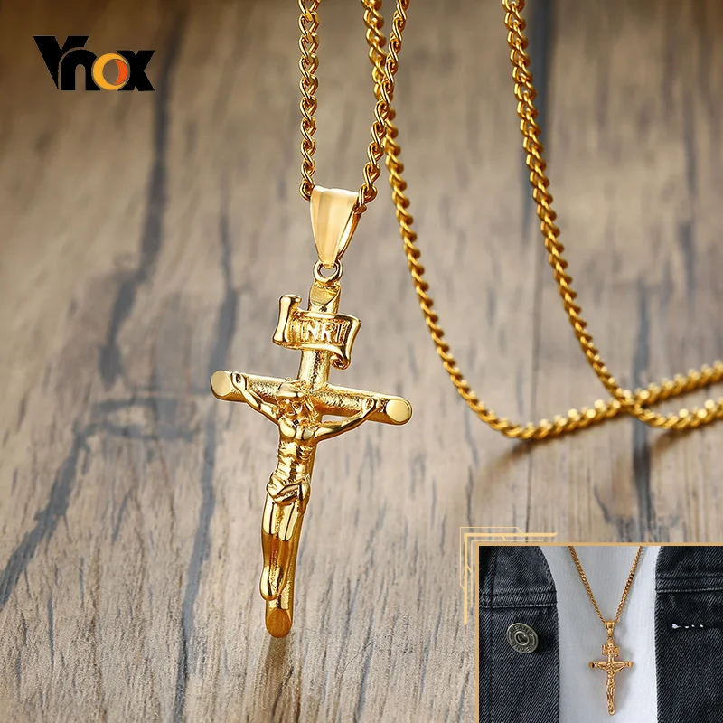Vnox Men's Assorted Catholic Cross Pendant Necklaces, Stainless Steel ...