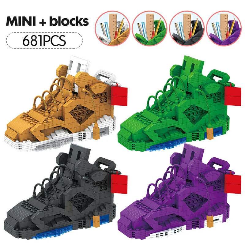 Sport Basketball Shoes Building Blocks Sneakers Models Pen Container ...