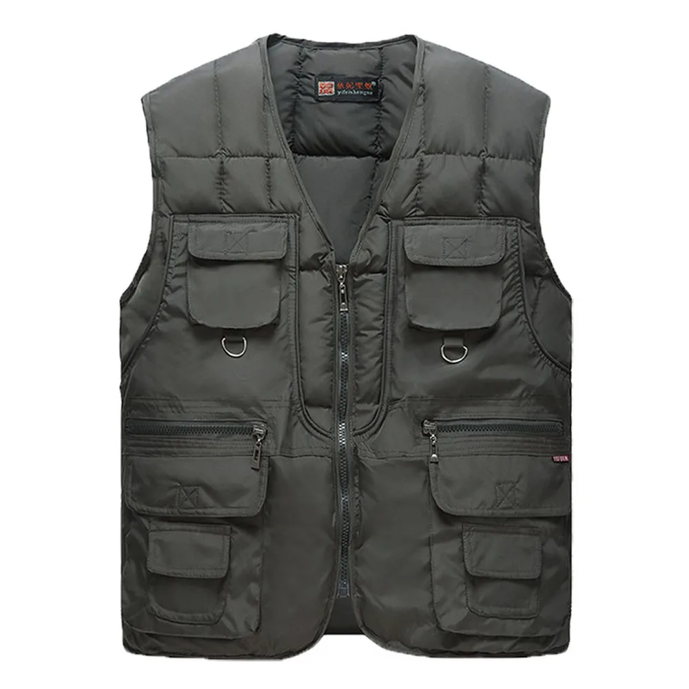 2021 New Cotton Warm Vest Man Winter With Many Pockets Male Sleeveless ...
