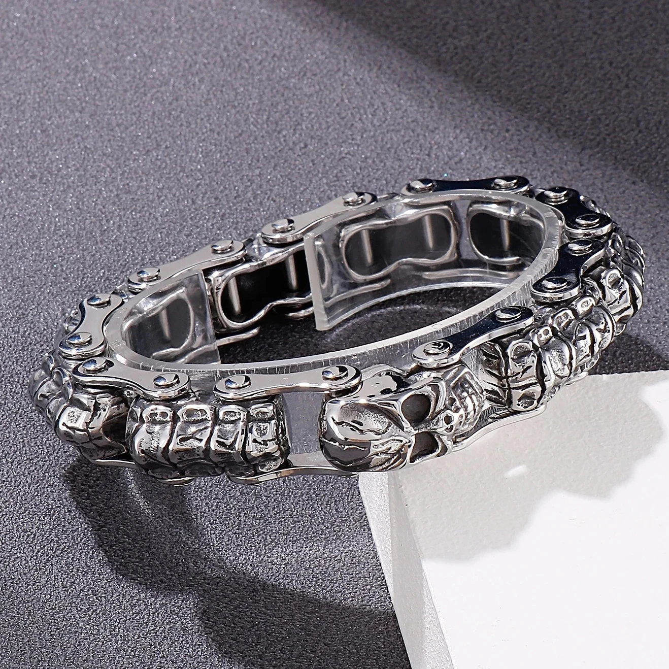 Punk Rock Vintage Skull Skeleton Link Chain Bracelet Gothic Hiphop Men ...