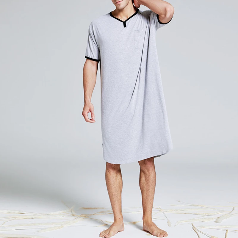 New Summer Thin Men Pajamas Solid Short Sleeves Pyjamas Night Robe ...