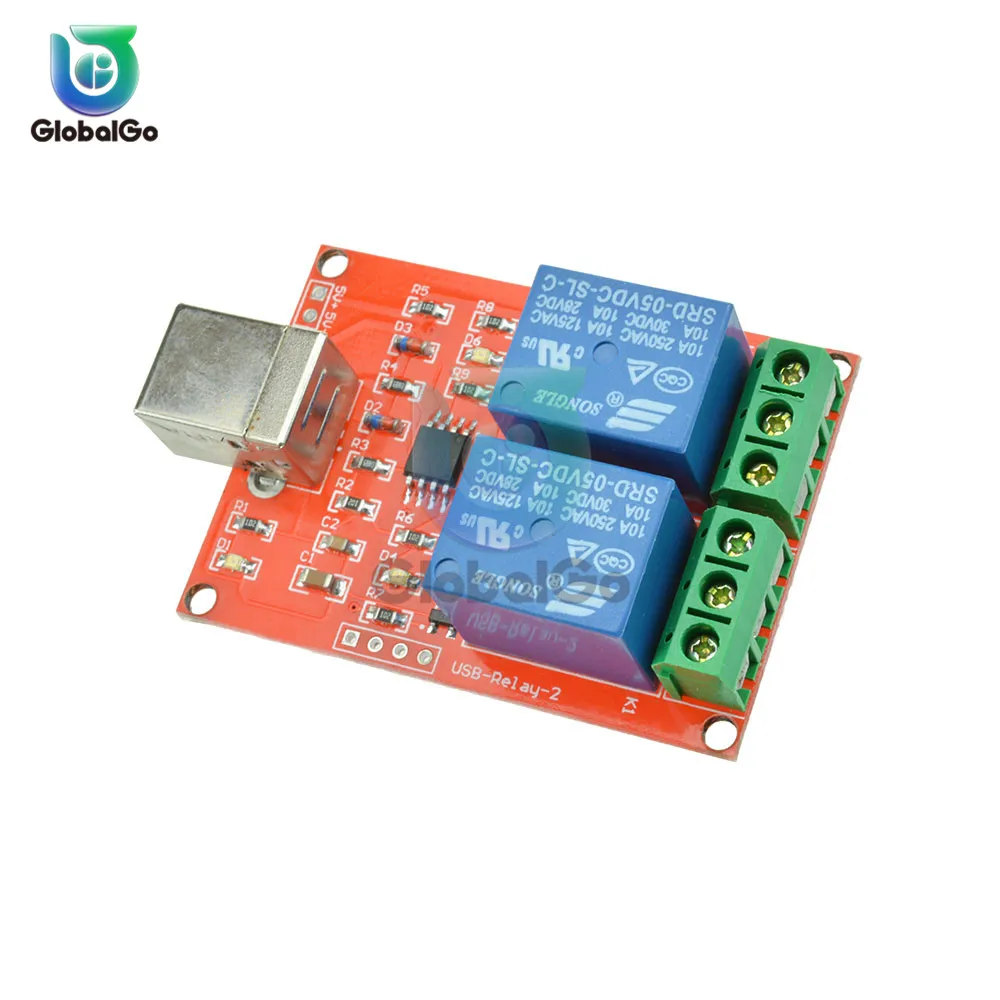 USB Controlled Relay Board with 2 Channels DC 5V Relay Switch For Smart ...