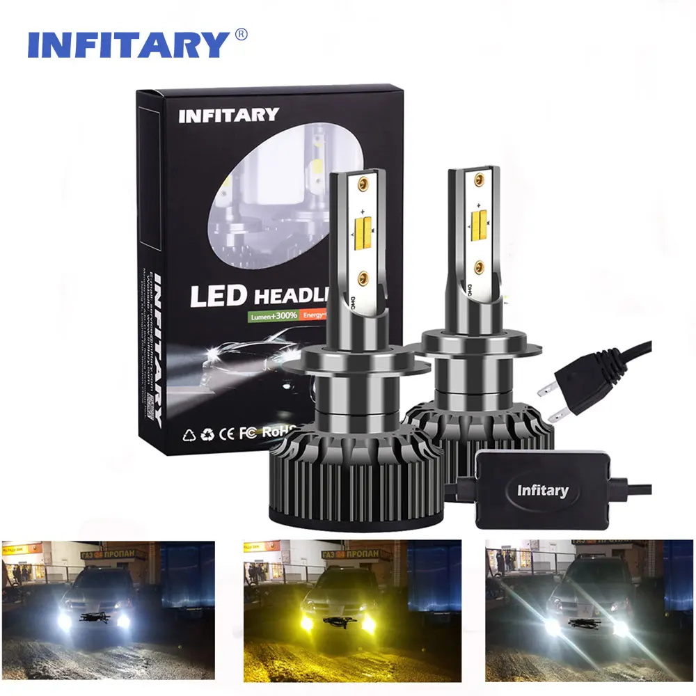 Infitary-3-Colors-Changeable-LED-Car-Headlights-3000K-4500K-6500K-80W ...