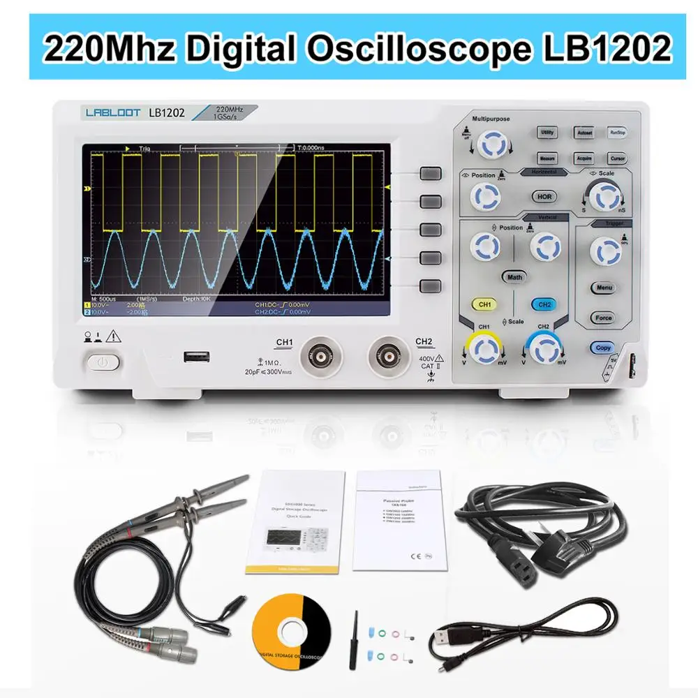 LABLOOT LB1202 Digital Storage Oscilloscope, 2 Channels 220Mhz ...