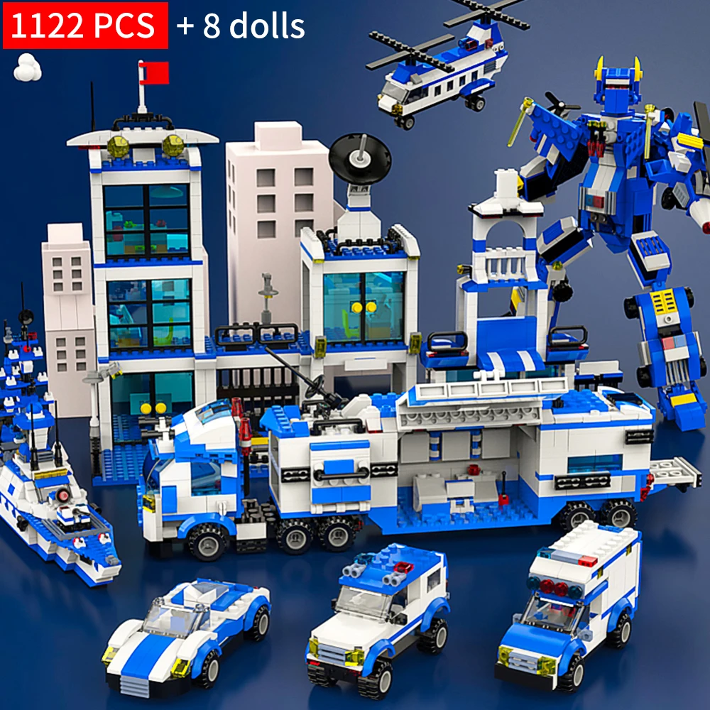City Police Station SWAT Building Blocks Technic Truck Car Helicopter ...