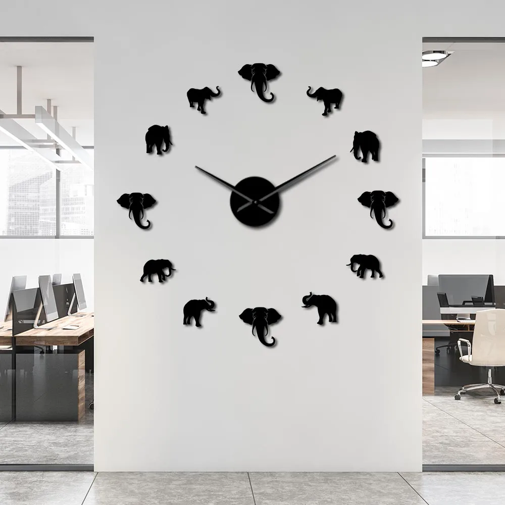 Jungle-Animals-Elephant-DIY-Large-Wall-Clock-Modern-Design-Mirror ...