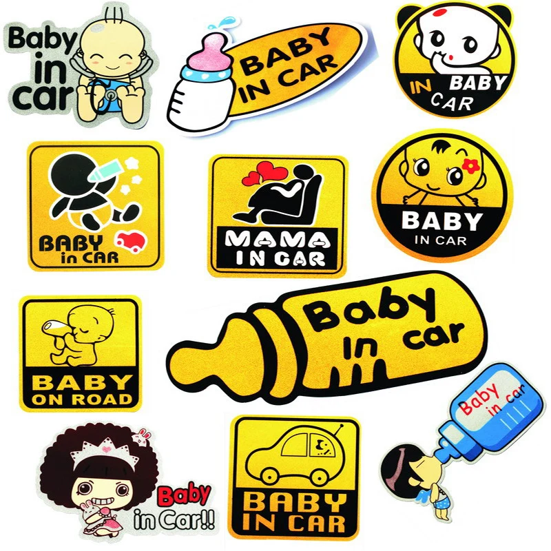 12 models Baby on road baby in car Cartoon reflective car sticker Car ...