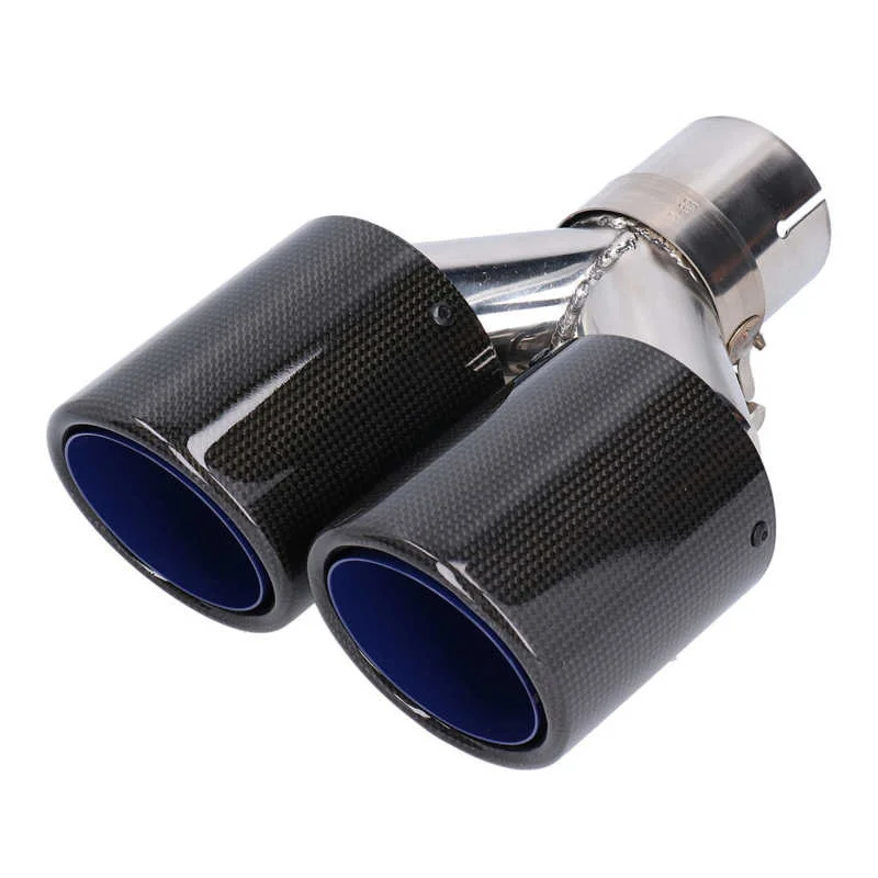 Carbon Fiber Dual Exhaust Tip Glossy Y Shape Tail Pipe with Clamp ...