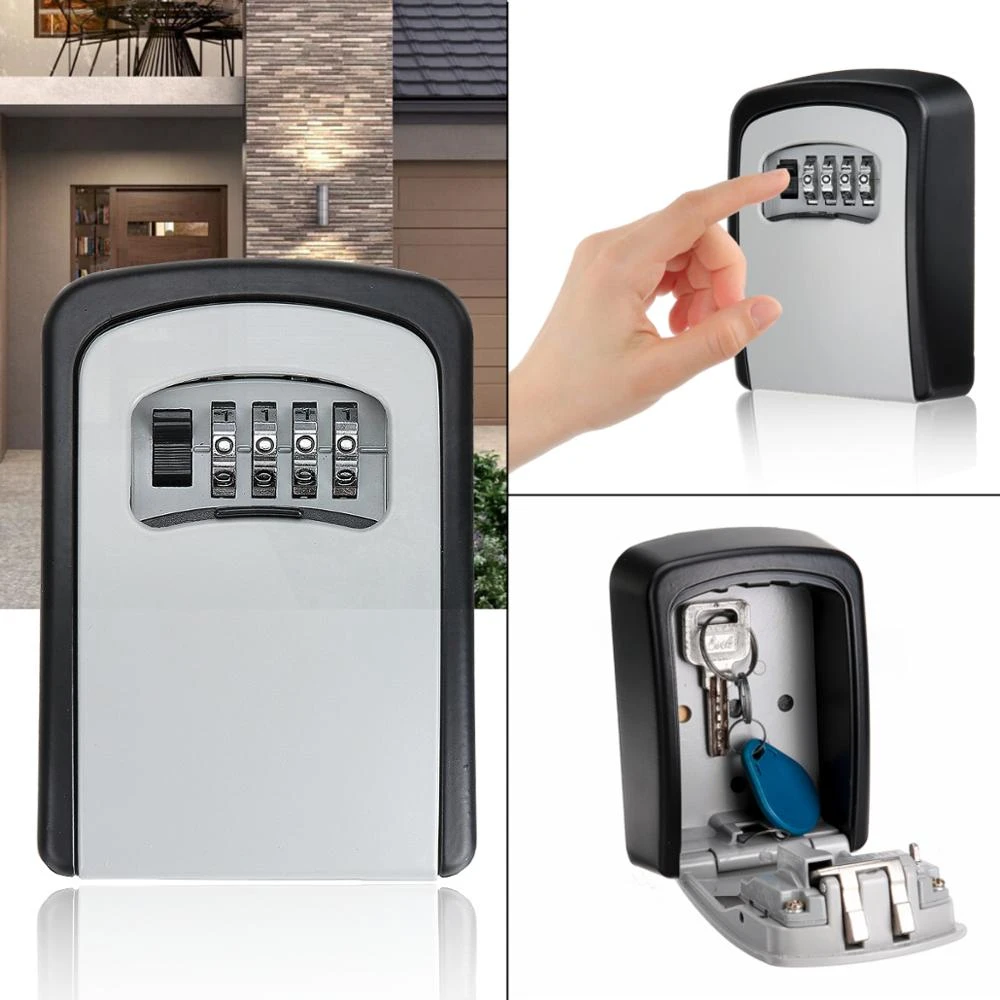 Key Lock Box 4 Digit Combination Wall Mounted Aluminum Alloy Key Safe ...