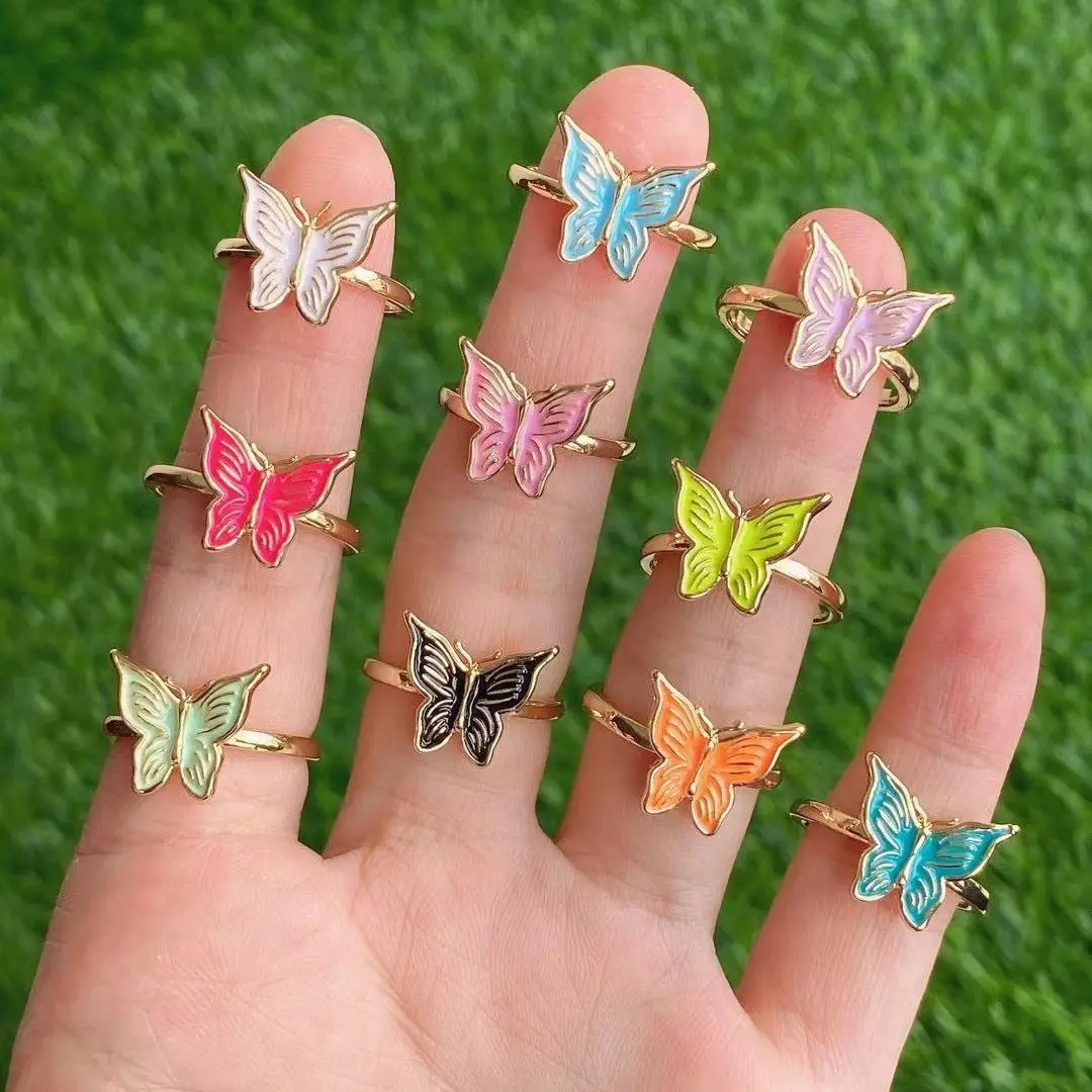 10pcs, Fashion Gorgeous Butterfly Design Ring Enamel Engagement Rings ...