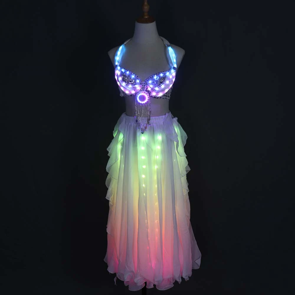 Led Color Lights Women Belly Dance Split Skirt Sexy Professional ...