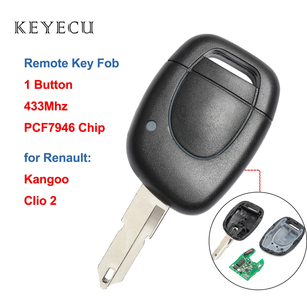 Keyecu Replacement Remote Car Key Fob 1 Button 433MHz with PCF7946 Chip ...
