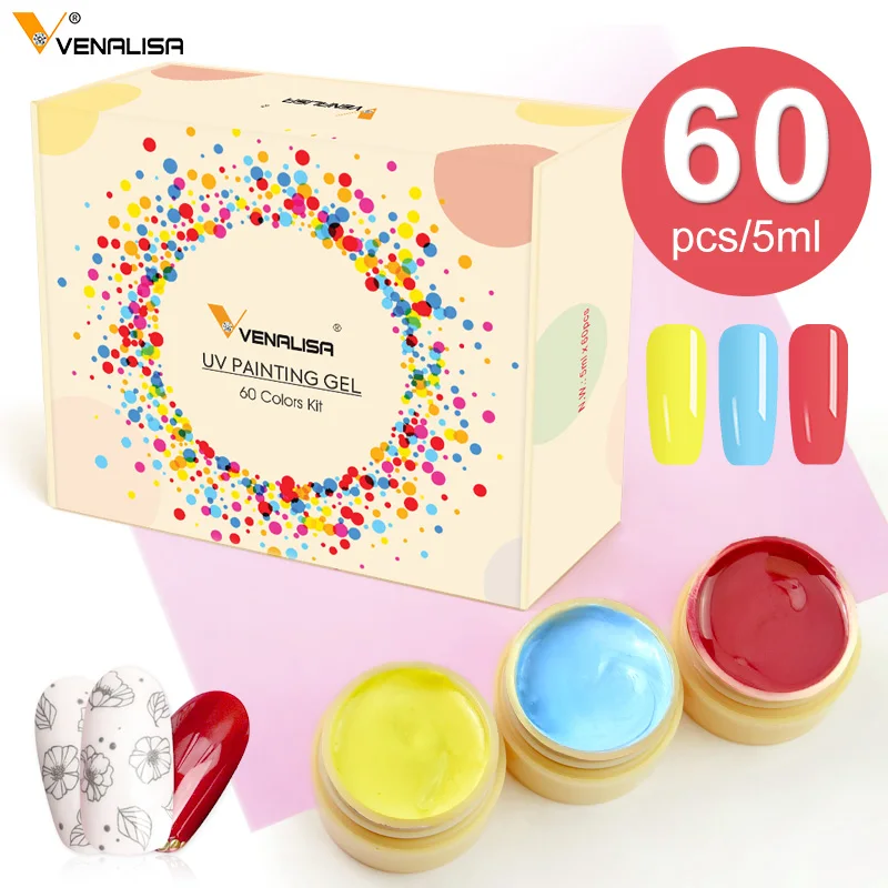 Venalisa 60 Colors Gel Paint Set Pure Color Uv Led Gels Nails Kit 5ml ...