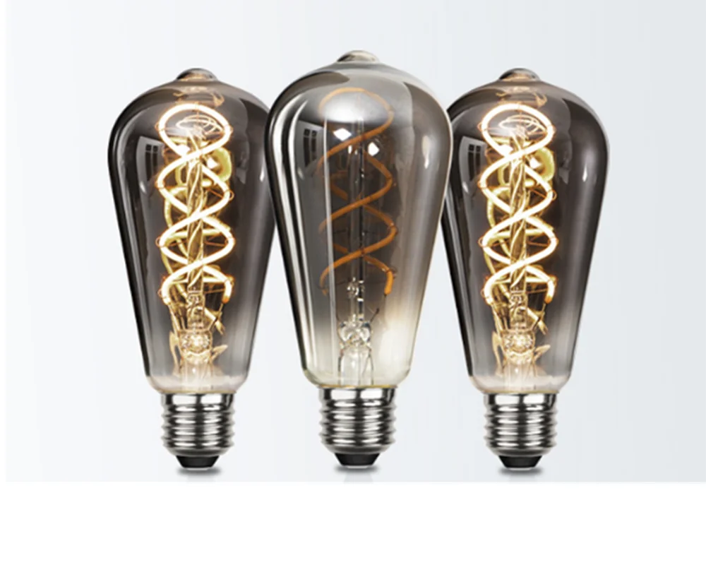 Led St64 Smoky Gray 2200k Warm Yellow Gspiral Filament Bulb 4w E27 220v ...