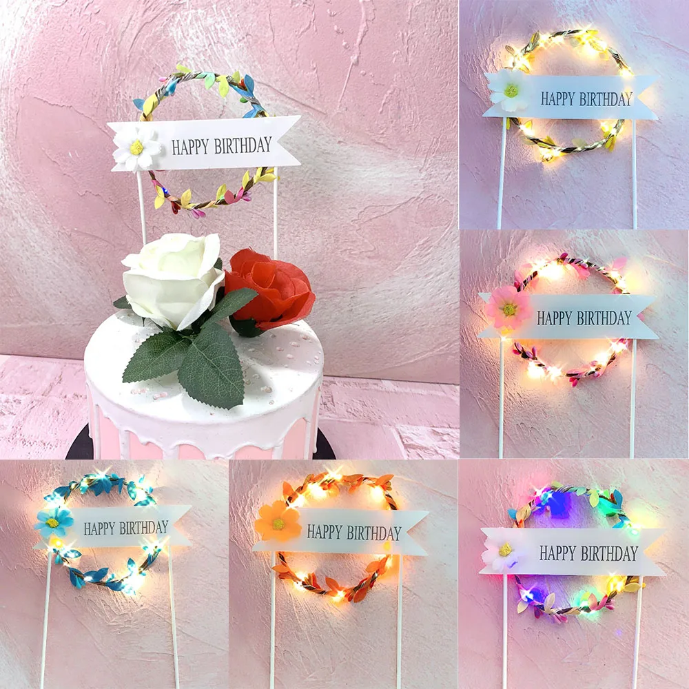 Creative DIY LED Light Up Garland Wreath Baking Decor Cake Toppers ...