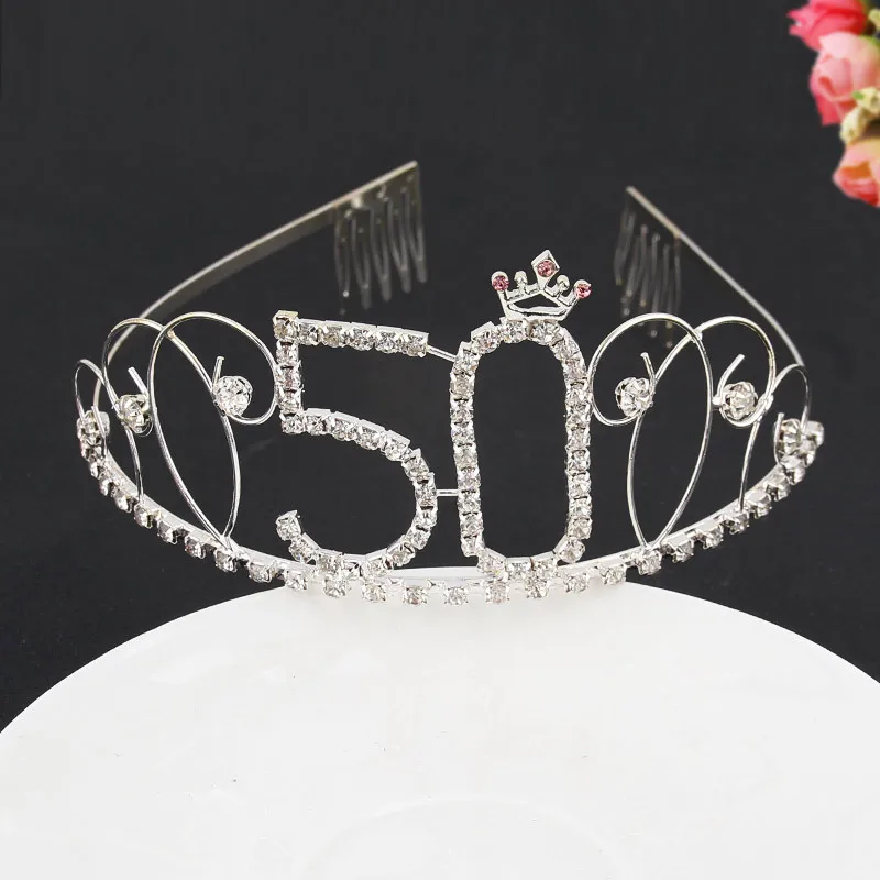 50th Birthday Party Tiara for Women Birthday Queen Rhinestone Crown ...