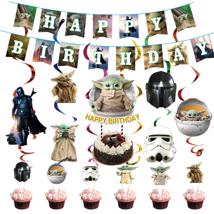 Mandalorian Party Supplies Paper Flag Napkin Tablecloth Cup Plate Balloon Yoda Baby Theme Baby Shower Birthday Party Decoration Disposable Party Tableware AliExpress