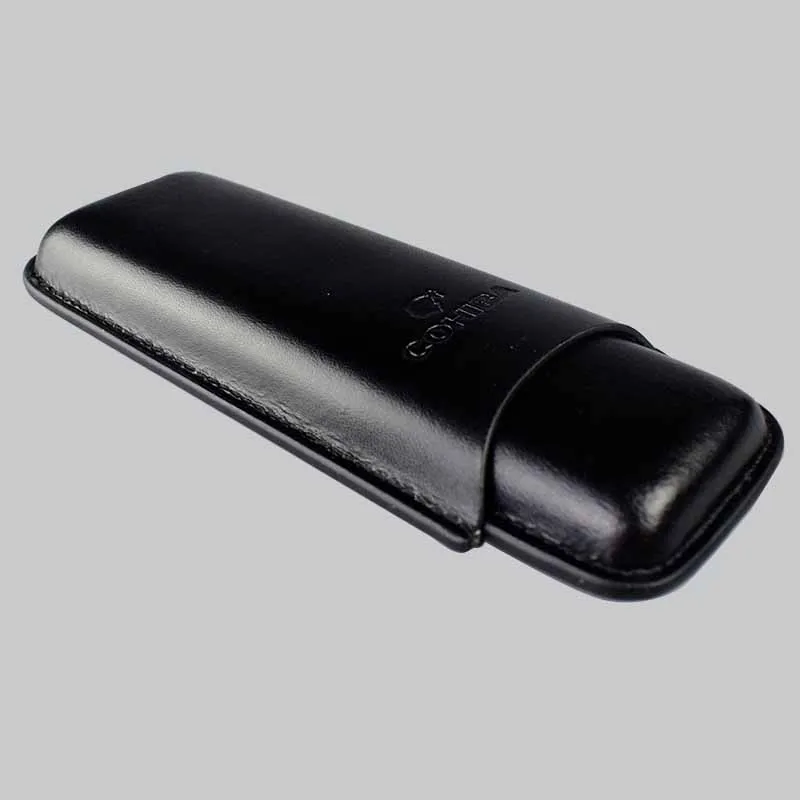 COHIBA 2 Tube Cigar Case Humidor Black Leather Cigar Case Protable ...