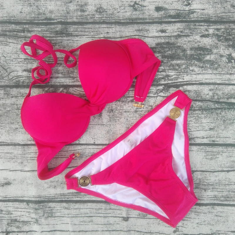 2020 new metal decoration swimsuit solid color Swimsuit Bikini swimming ...