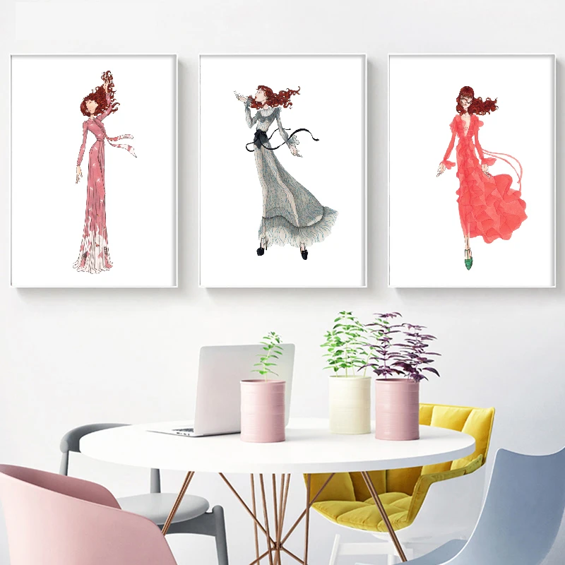 Fashion Girl Super Model Watercolor Art Canvas Painting Modern Nordic ...