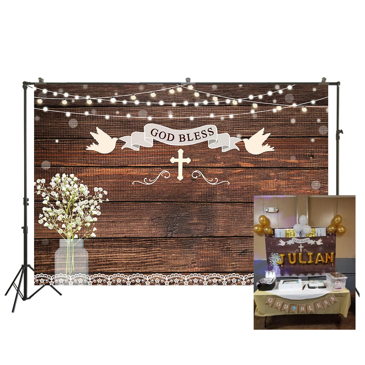Baptism Backdrop First Holy Communion Rustic Wood Photography ...