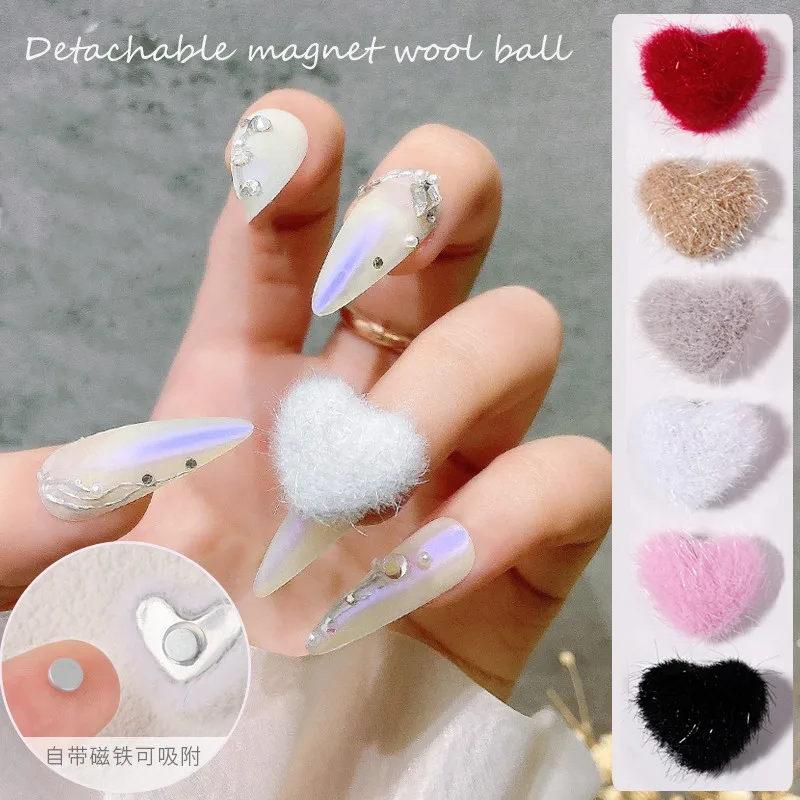 10pcs Cute Nail Art Heart Pom Pom Magnetic Fur Balls Kit Detachable ...