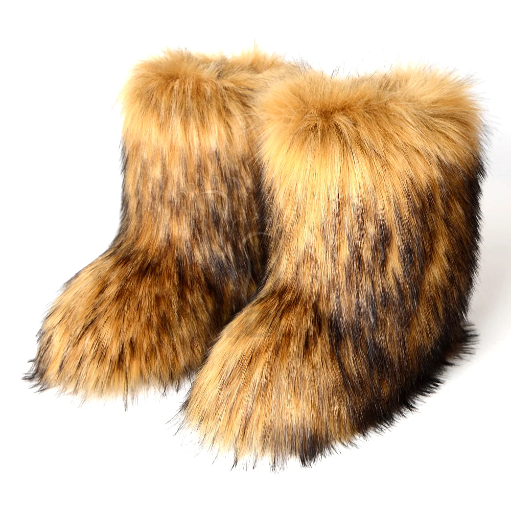 Inverno fuzzy boots feminino sapatos peludos de pele macia botas de ...