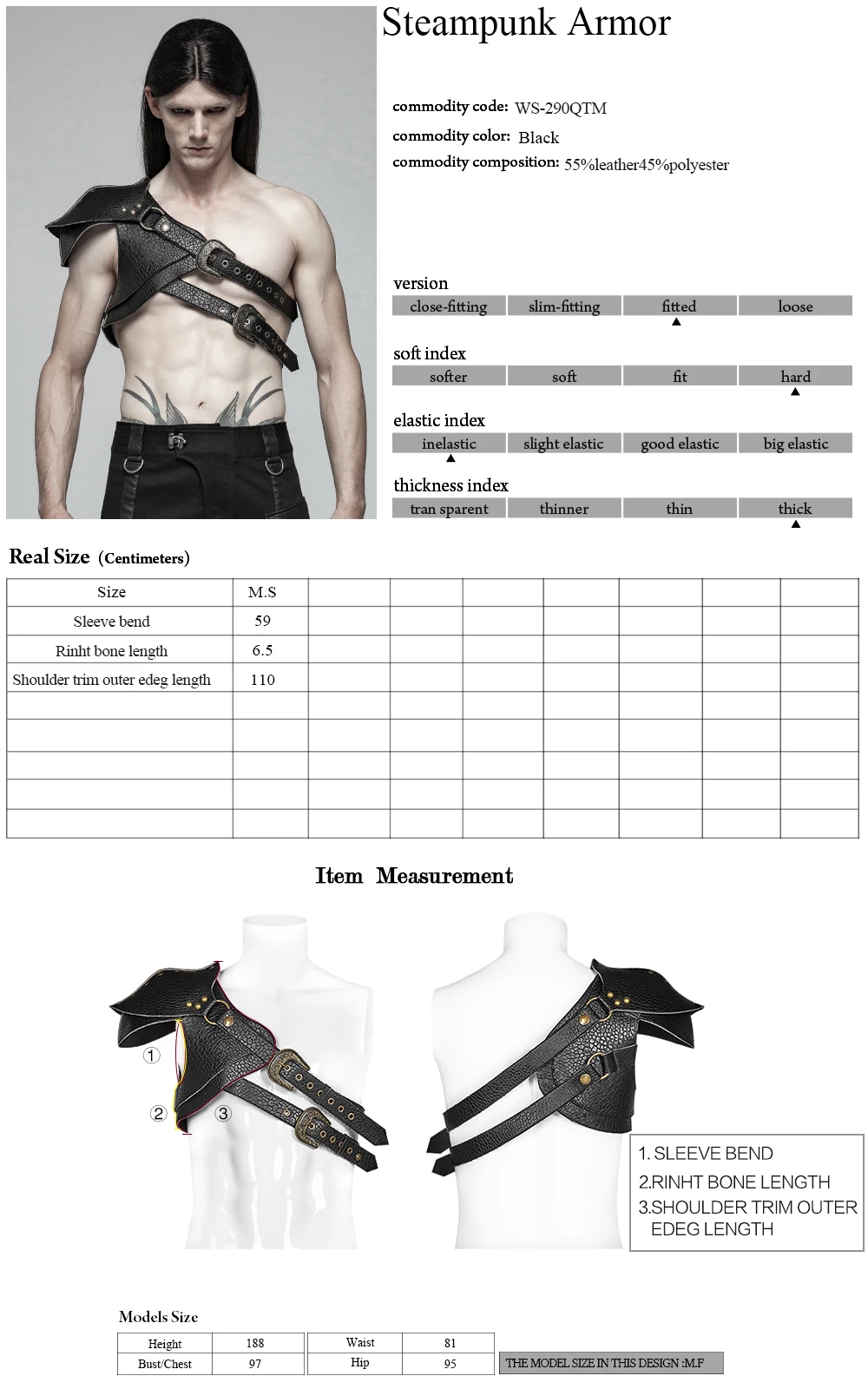 PUNK RAVE Men's Steampunk Armor Thick Pattern Pu Leather Retro Stage ...