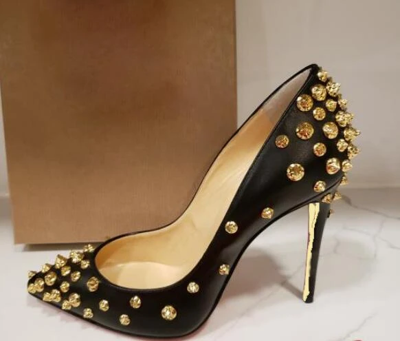 Black And Gold Studded Heels