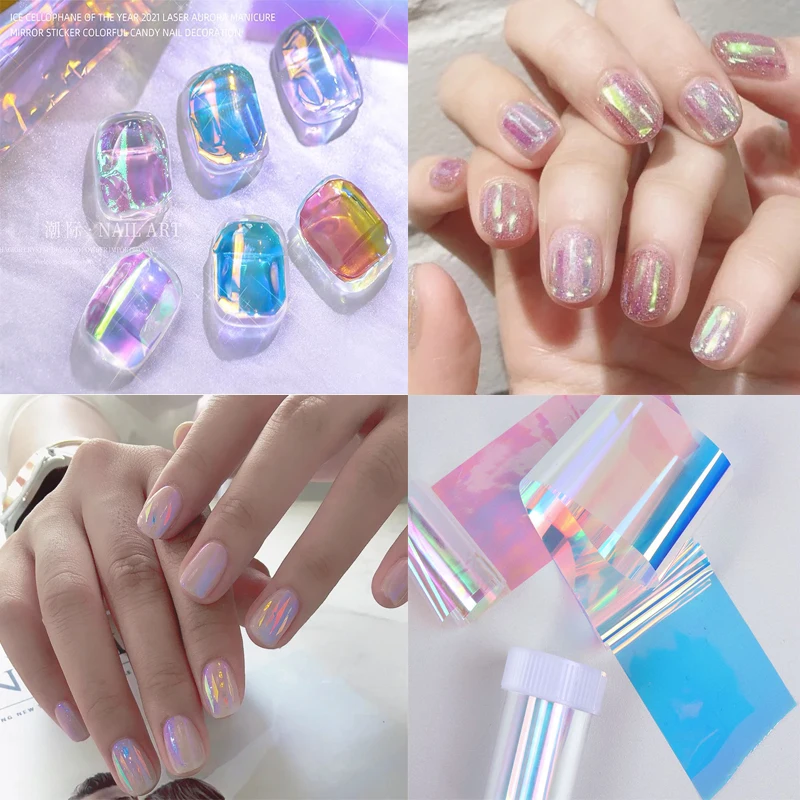 1 Bottle Aurora Nails Glass Foil Film Sticker Cellophane Paper Fashion ...