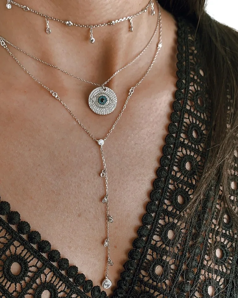 Colorful Cz Tear Drop Cz Charm Simple Y Style Chain Long Necklaces ...