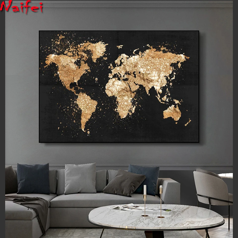 Abstract World Map Diamond Painting Retro Full Diamond Embroidery ...