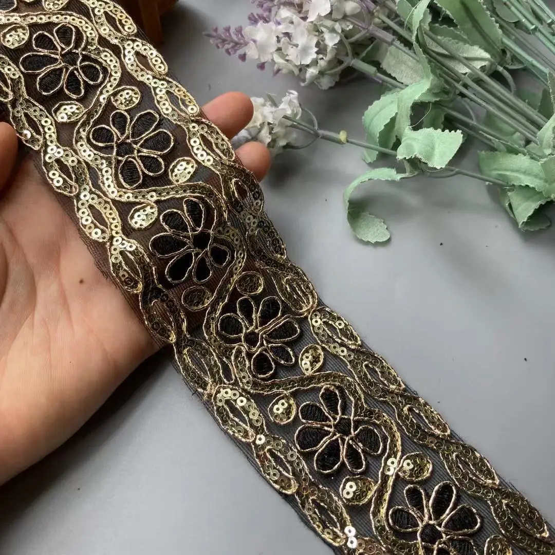 2-Yards-55mm-Lace-Sequined-Ribbon-Ethnic-Embroidered-Sew-Accessories ...