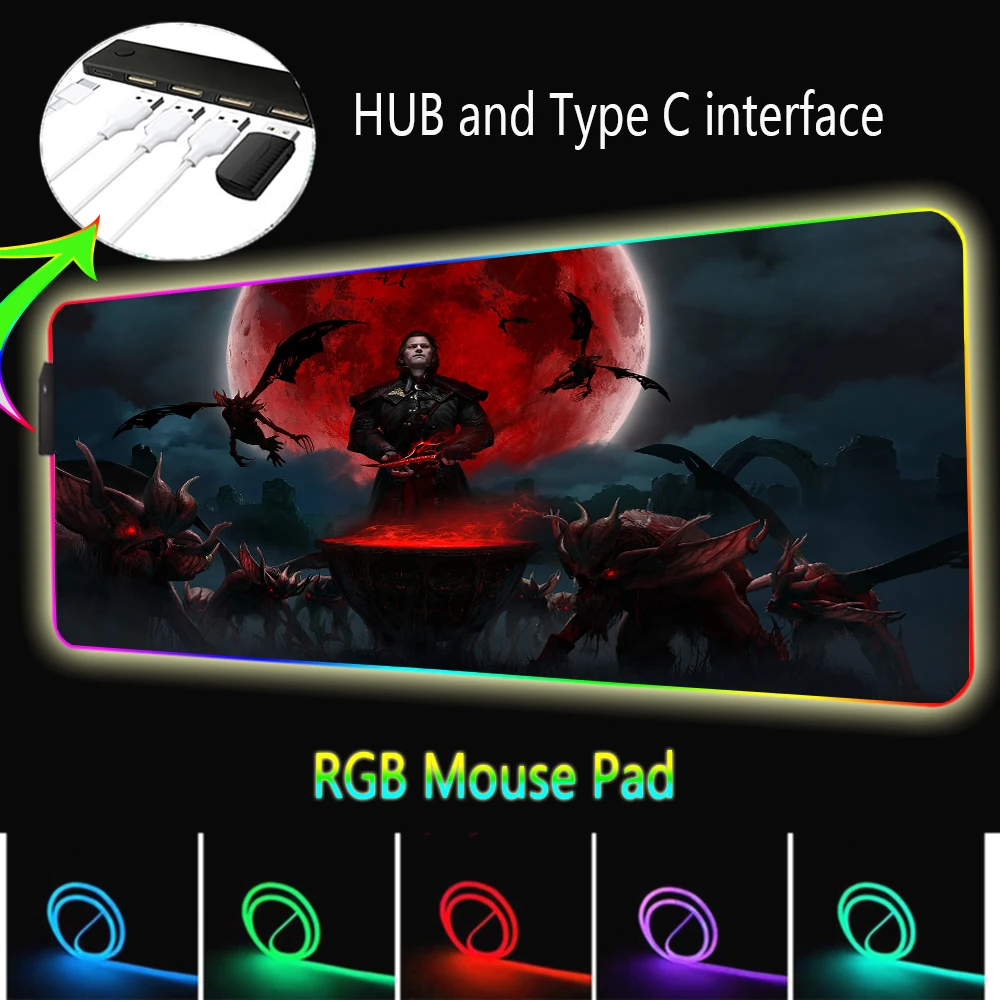 Rgb Anime Black Bat Mouse Pad Xxl Hub With Four Usb Ports Led Backlit ...