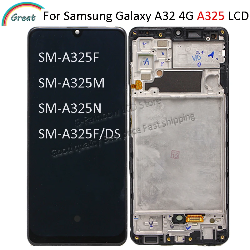 삼성 갤럭시 A32 LCD A325 A325F SM A325F A325M A325N 디스플레이 용 프레임 터치 패널 스크린 ...