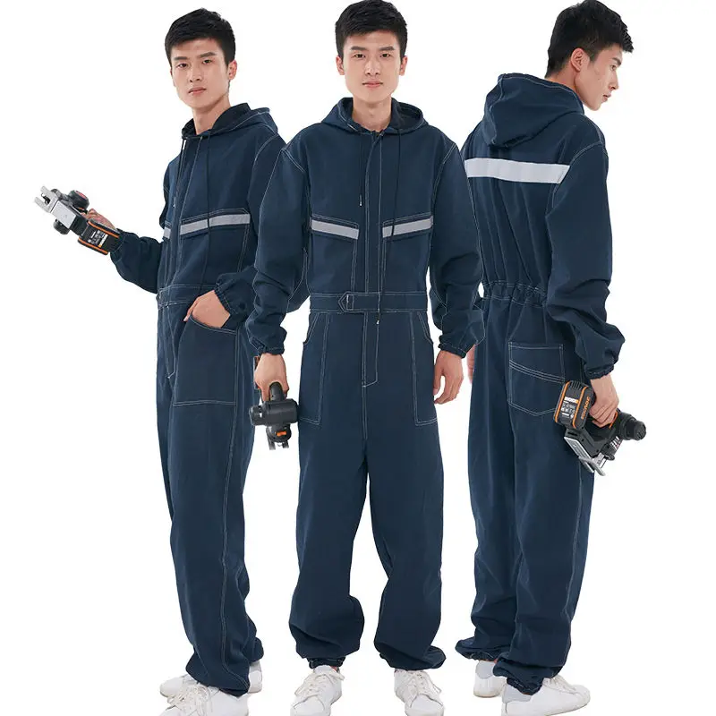 Denim Work Clothes One-piece Suit Welding Machine Repair Dirt-resistant ...