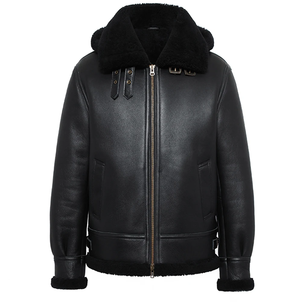 Sheepskin Shearling Jacket Mens Detachable Hooded B3 Bomber Jacket Men ...