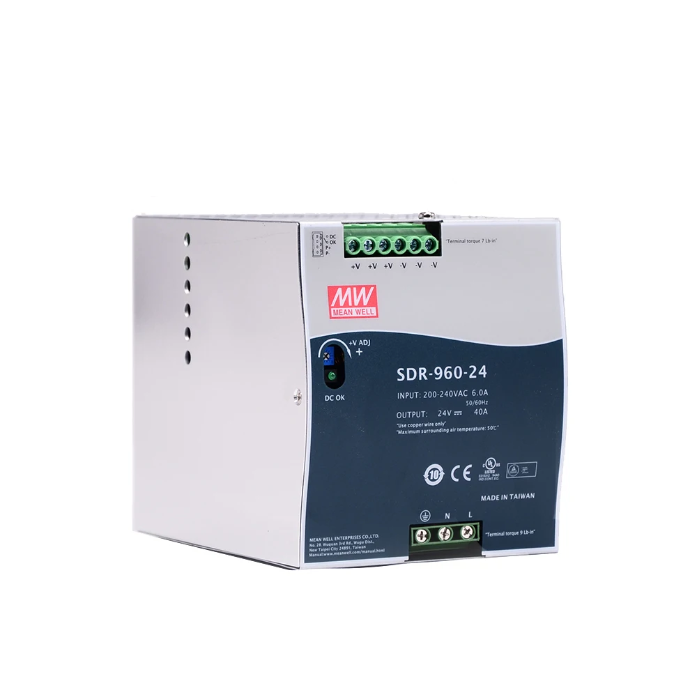 원래 Mean Well SDR 960 24 meanwell DC 24V 40A 960W 단일 출력 산업용 DIN 레일 PFC ...