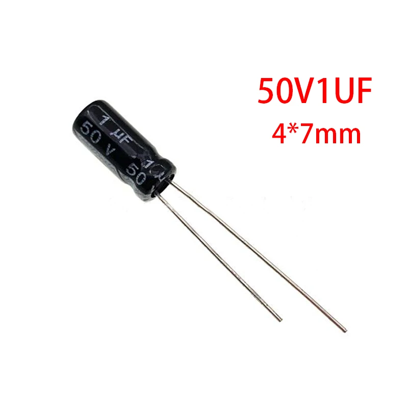 50 piezas alta calidad 50V1UF 4*7mm 1UF 50V 4*7 condensador electrolítico|Condensadores ...